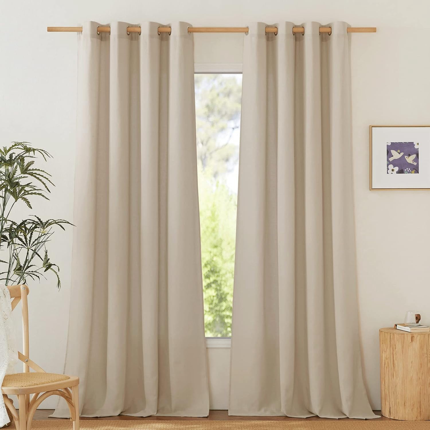 Thick Linen Gray Curtains for Bedroom, Grommet Privacy Added with Light ...