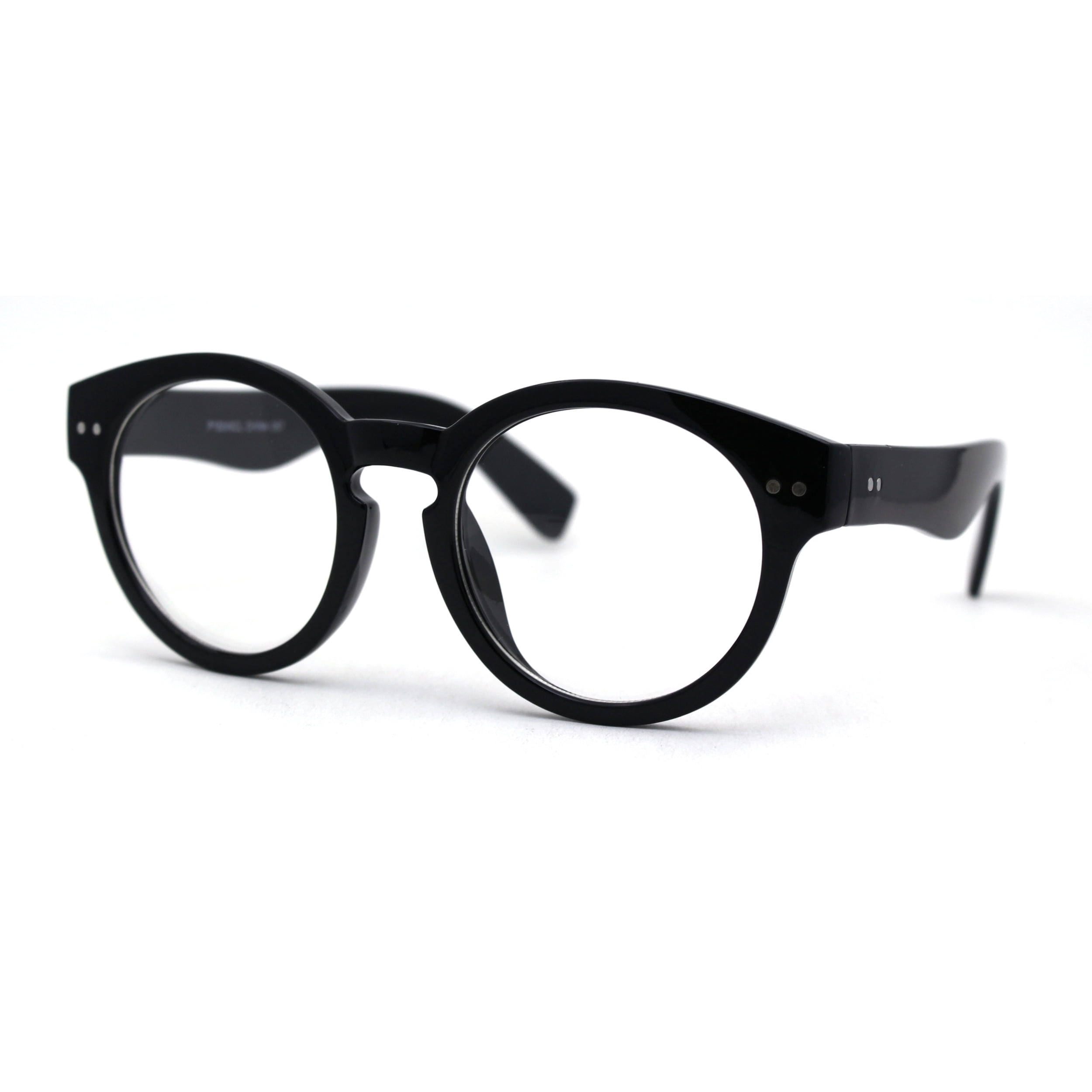 Thick Plastic Nerdy Keyhole Horn Rim Round Eyeglasses Black