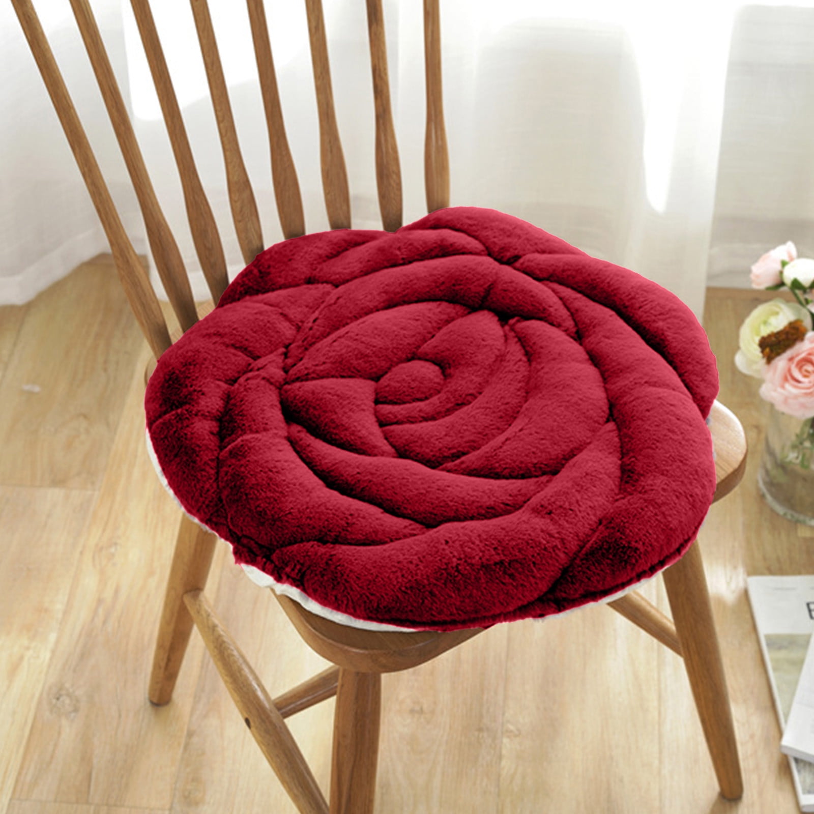 Thick Plush Rose Pattern Dining Chair Mat, 17.72x17.72 Inches Tatami ...
