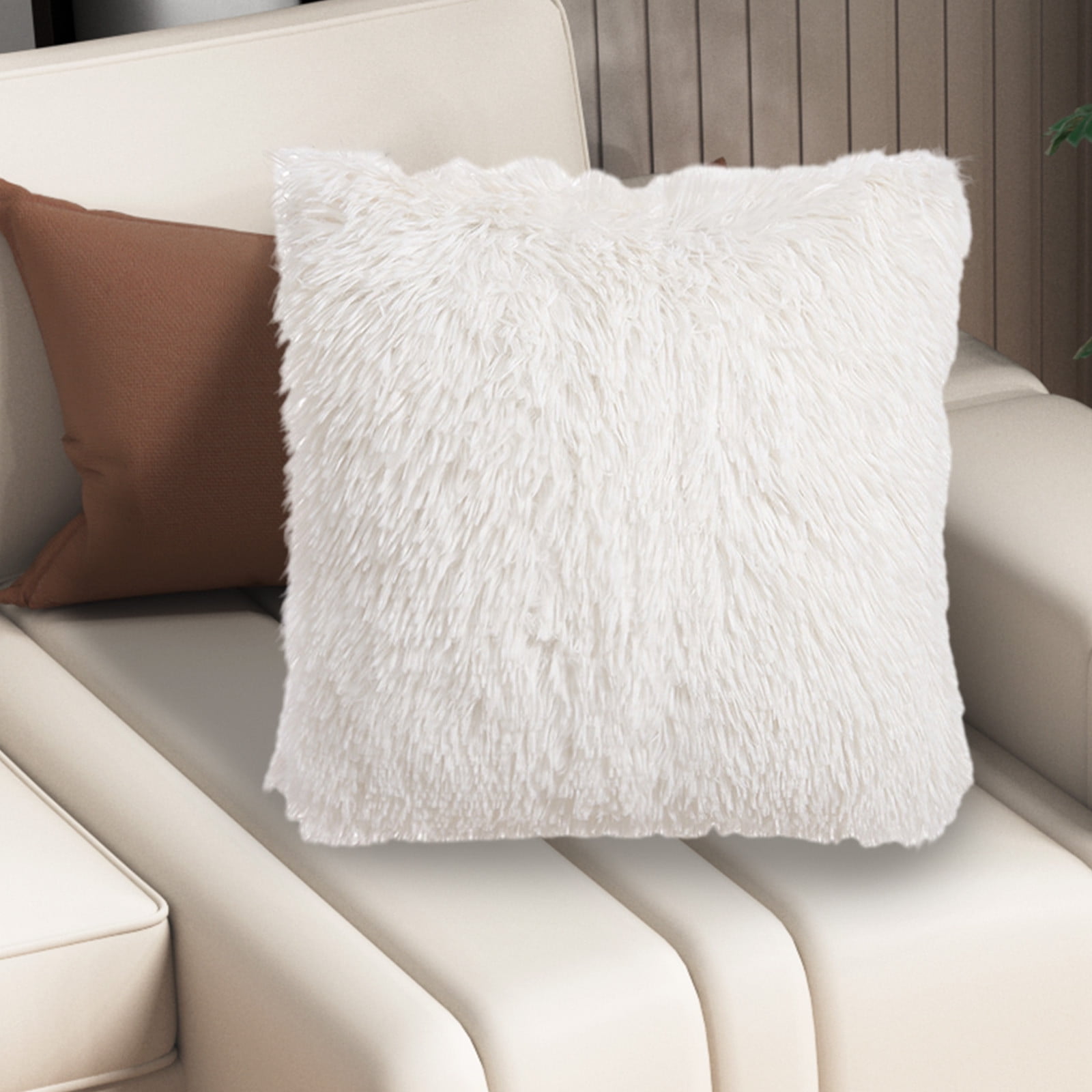 Thick Plush Wool Throw Pillow Covers 16x16 Inch Cream Soft Decorative ...