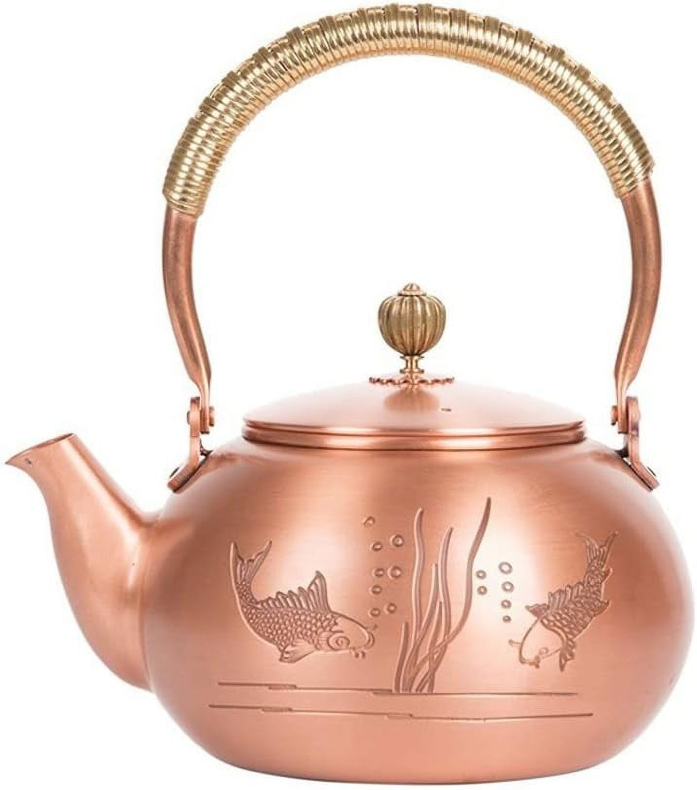 Thick Pure Copper Kettle with Gold Handle 1.2L （40oz）, Pure Copper Tea ...