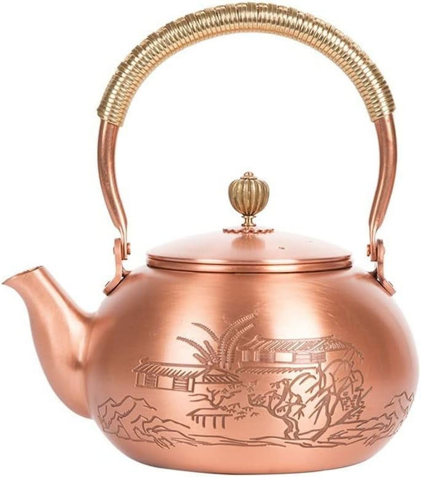 Thick Pure Copper Kettle with Gold Handle 1.2L （40oz）, Pure Copper Tea ...