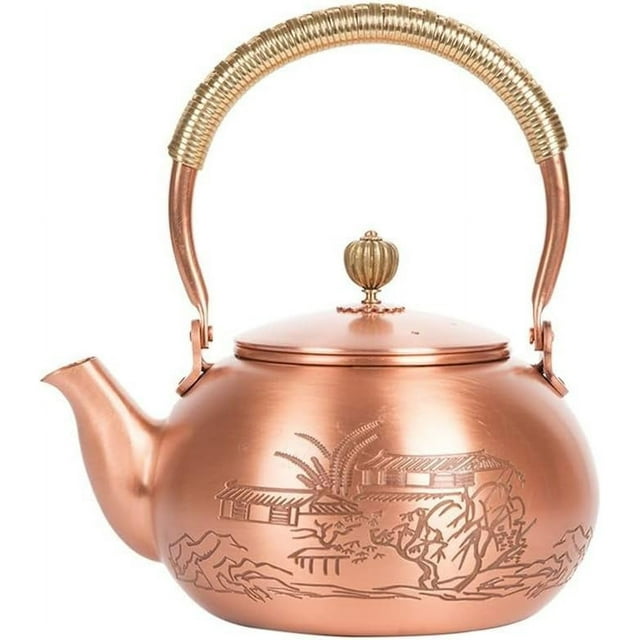 Thick Pure Copper Kettle with Gold Handle 1.2L （40oz）, Pure Copper Tea ...