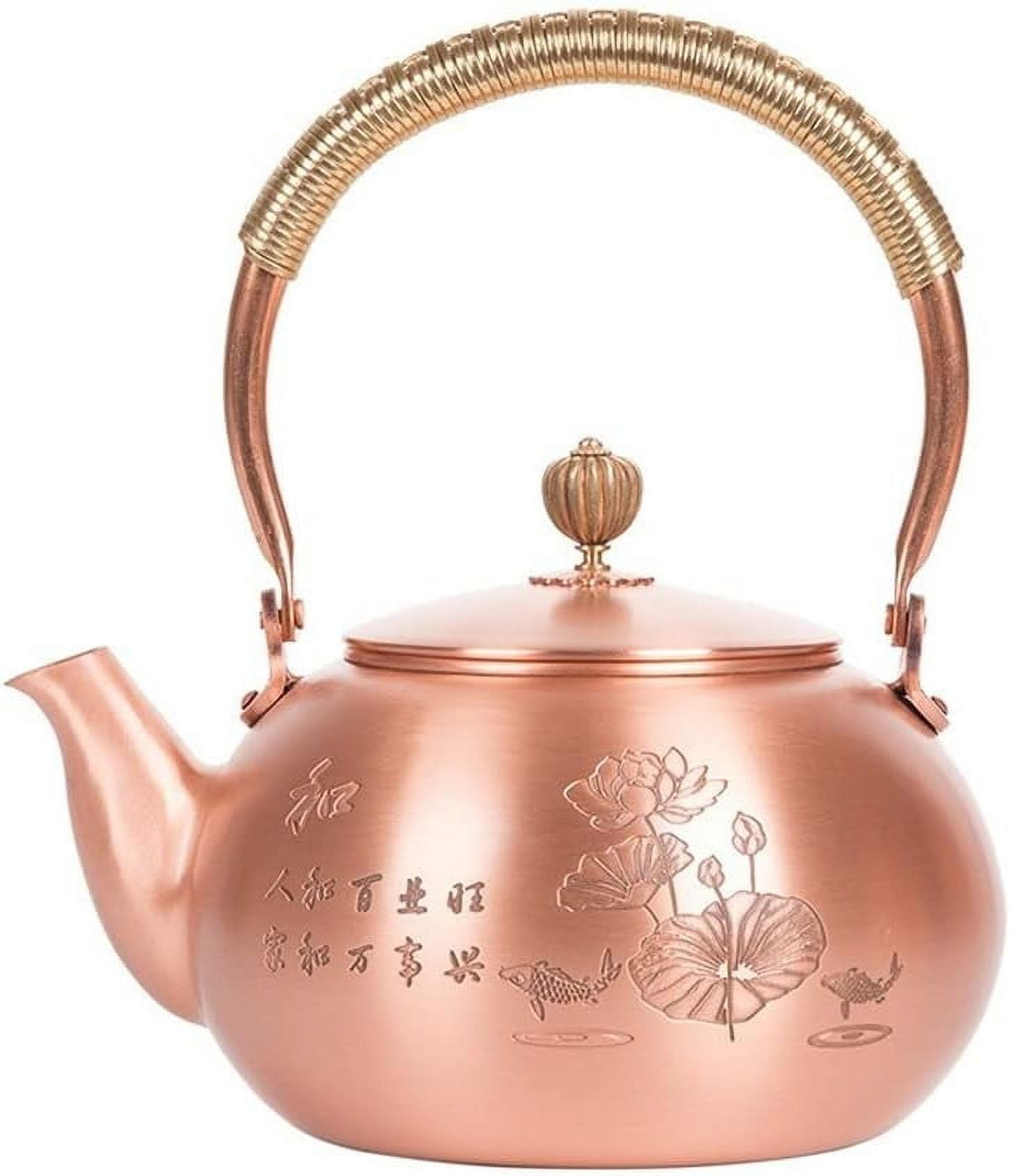 Thick Pure Copper Kettle with Gold Handle 1.2L （40oz）, Pure Copper Tea ...
