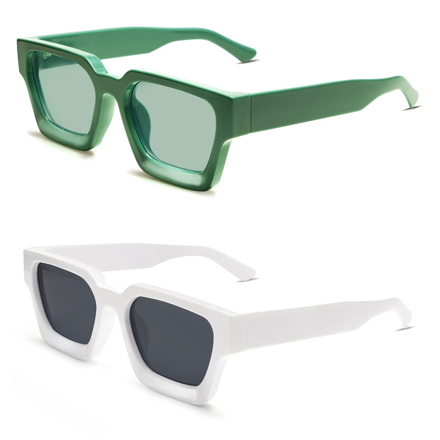 Thick Rectangle Sunglasses Women Men Retro Square Chunky Shades 90s ...
