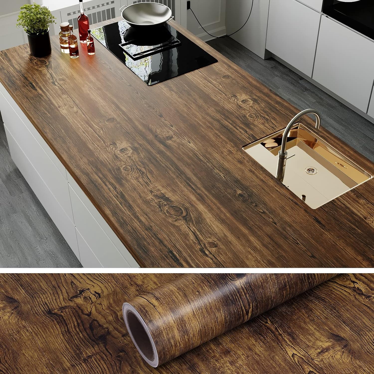 Thick Rustic Wallpaper 15.7''x354'' Brown Grain Contact Paper for ...