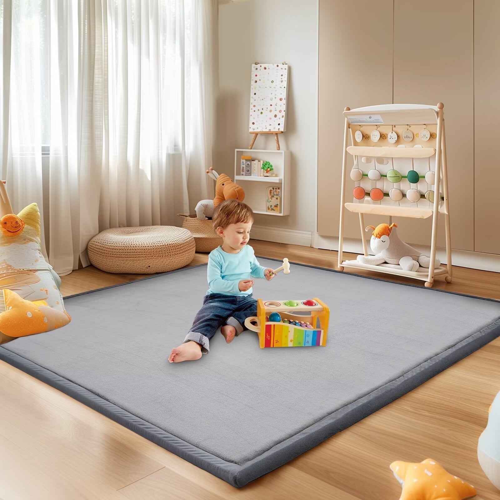 Baby Play Mat for Floor - 1.4" Thick Memory Foam Rug, 70"x60" Playpen ...