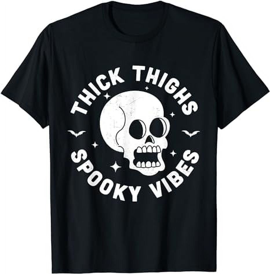 Thick Thighs Spooky Vibes Funny Halloween Skull Workout Gym T-Shirt ...