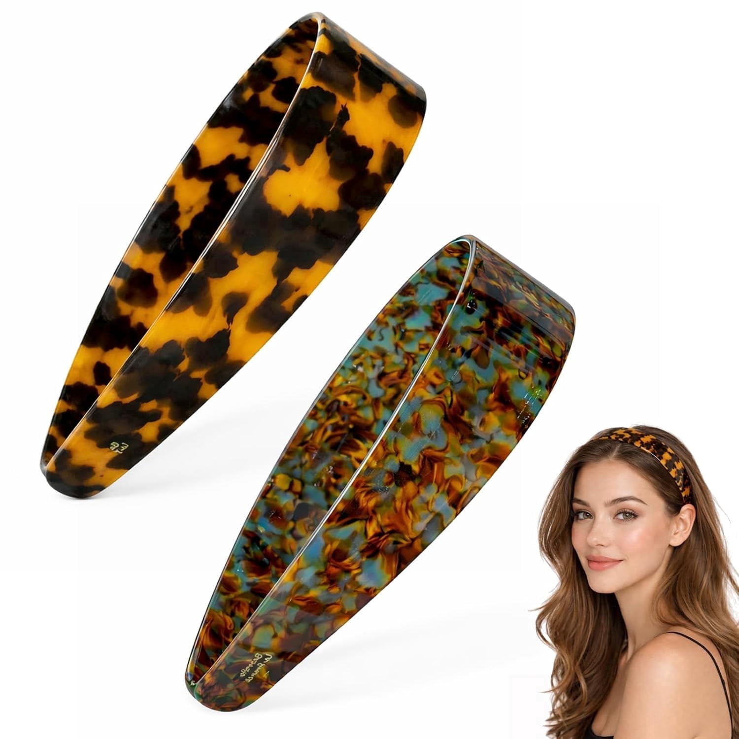 Thick Tortoise Shell Headband, 1.5" Wide Acetate Hair Band with Teeth ...