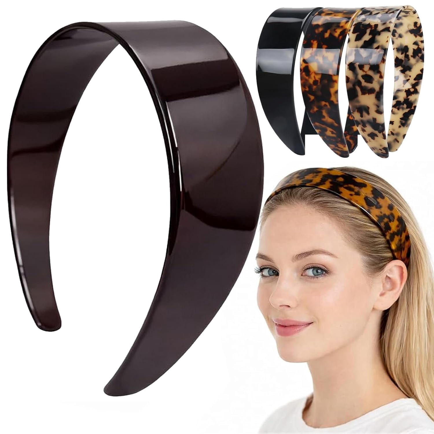 Thick Tortoise Shell Headband, Wide Leopard Hair Band for Women ...