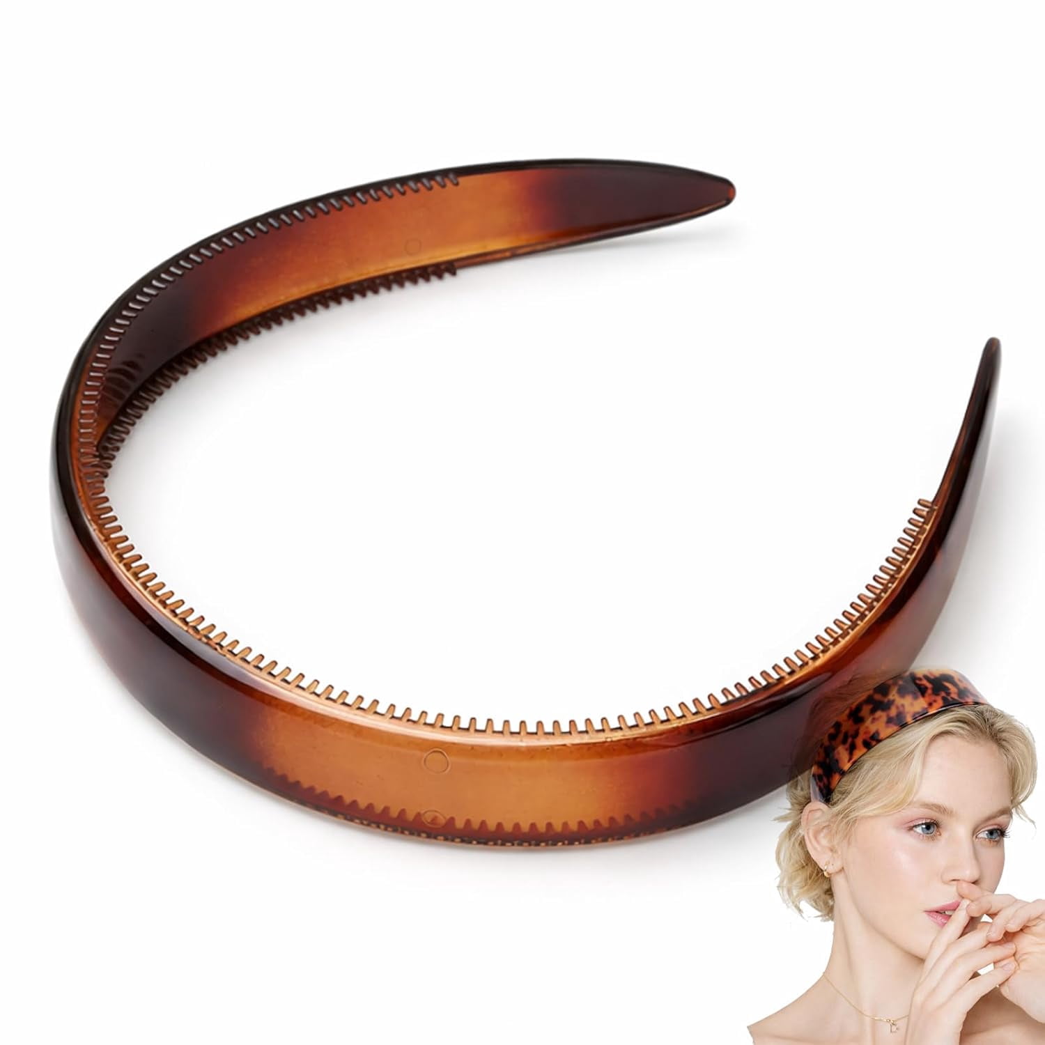 Thick Tortoise Shell Headband, Wide Tortoise Shell Headband with Teeth ...
