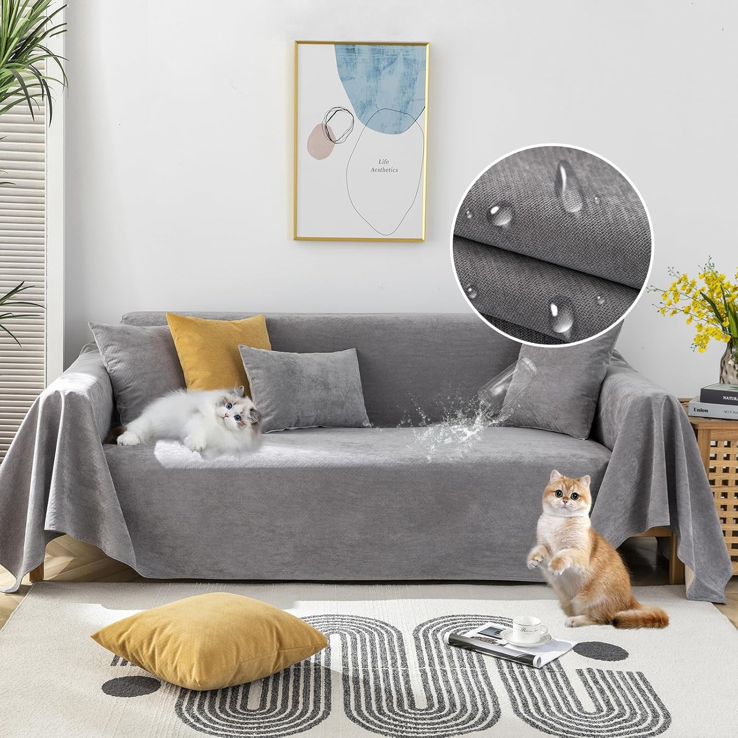 Thick Waterproof Grey Sofa Cover Couch Cover, Anti Slip Loveseat Covers ...