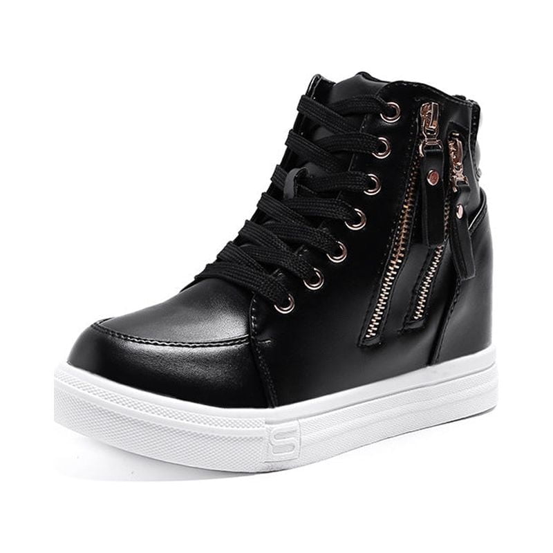 Thick-soled High-top Women's Shoes Spring And Autumn Lace-up White ...