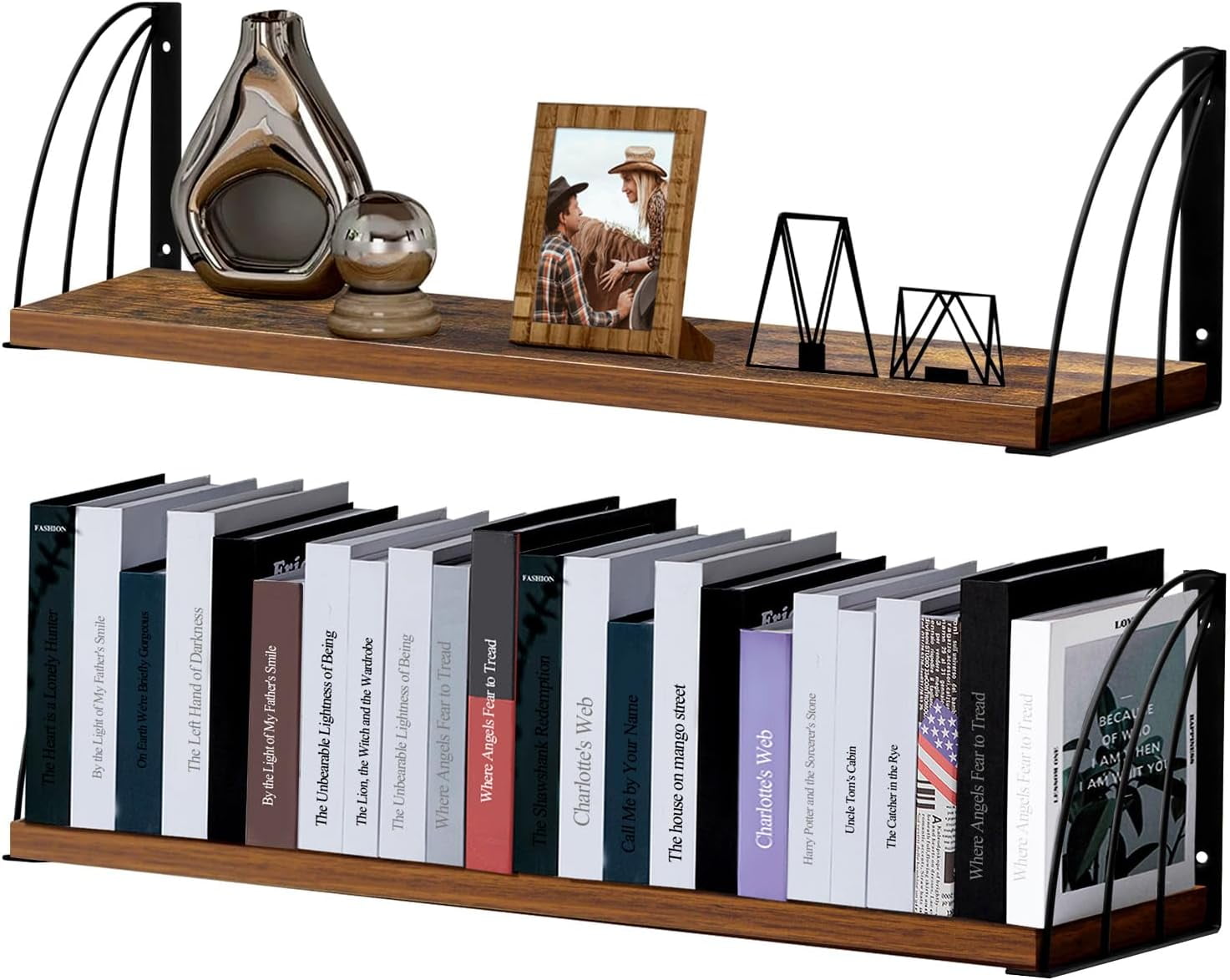 Thicked 0.71 IN Book Shelf for Wall Set of 2,Large 23.5×7.9 IN Rustic ...