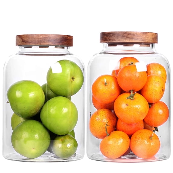 LEAVES AND TREES Y Thicken Glass Storage Jar Canisters with Wooden Lid ...