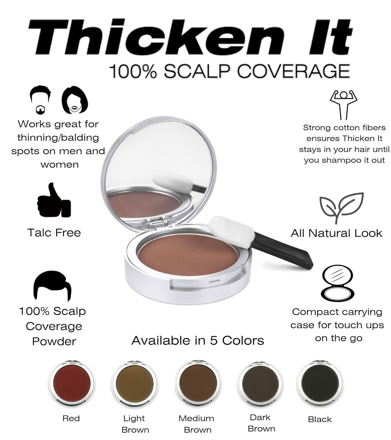 Thicken It 100% Scalp Coverage Hair Powder - DARK BROWN - Talc-Free .32 ...