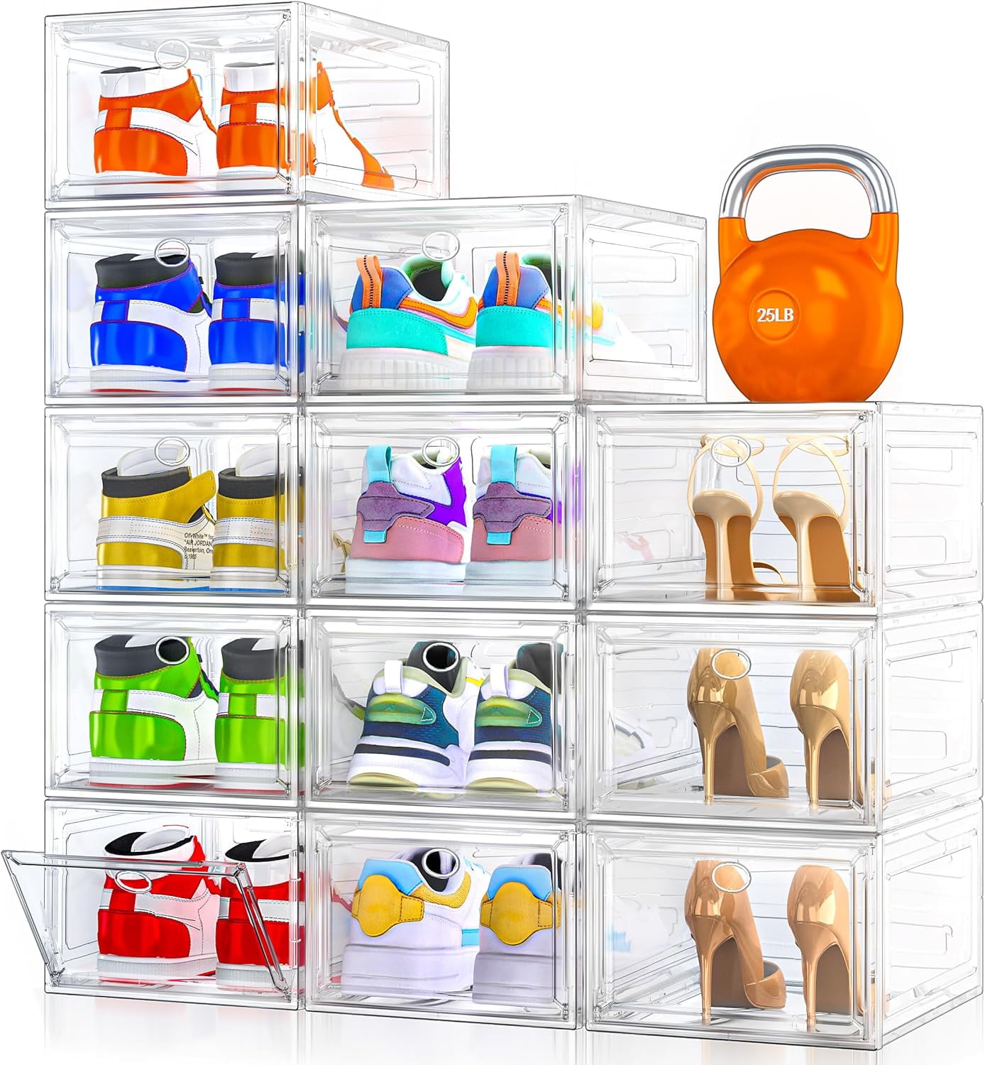Thicken & Sturdy Clear Shoe Storage Organizer with Magnetic Door ...