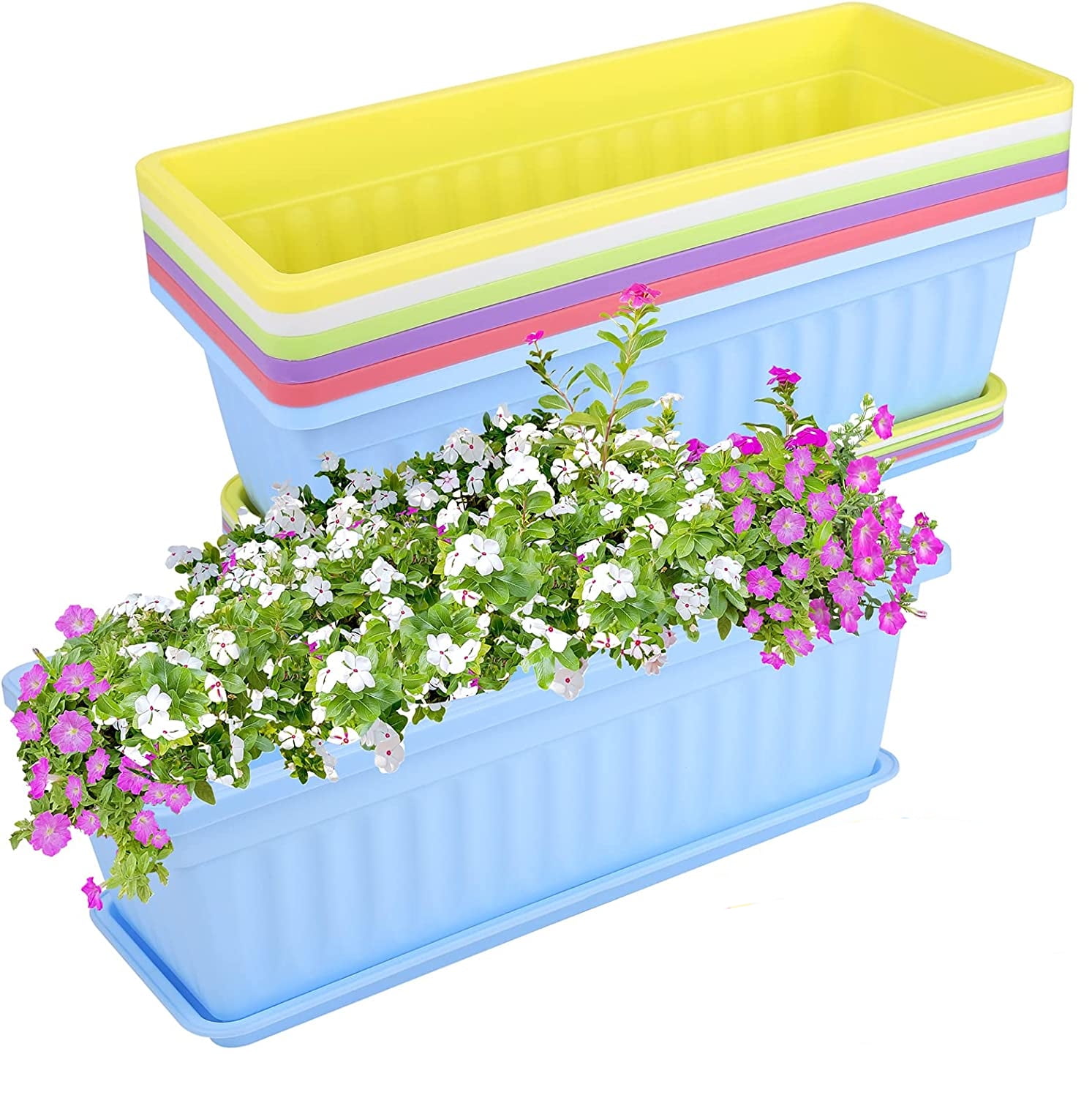 Thicken Window Box Planter, 1 Pack Plastic Vegetable Flower Planters ...
