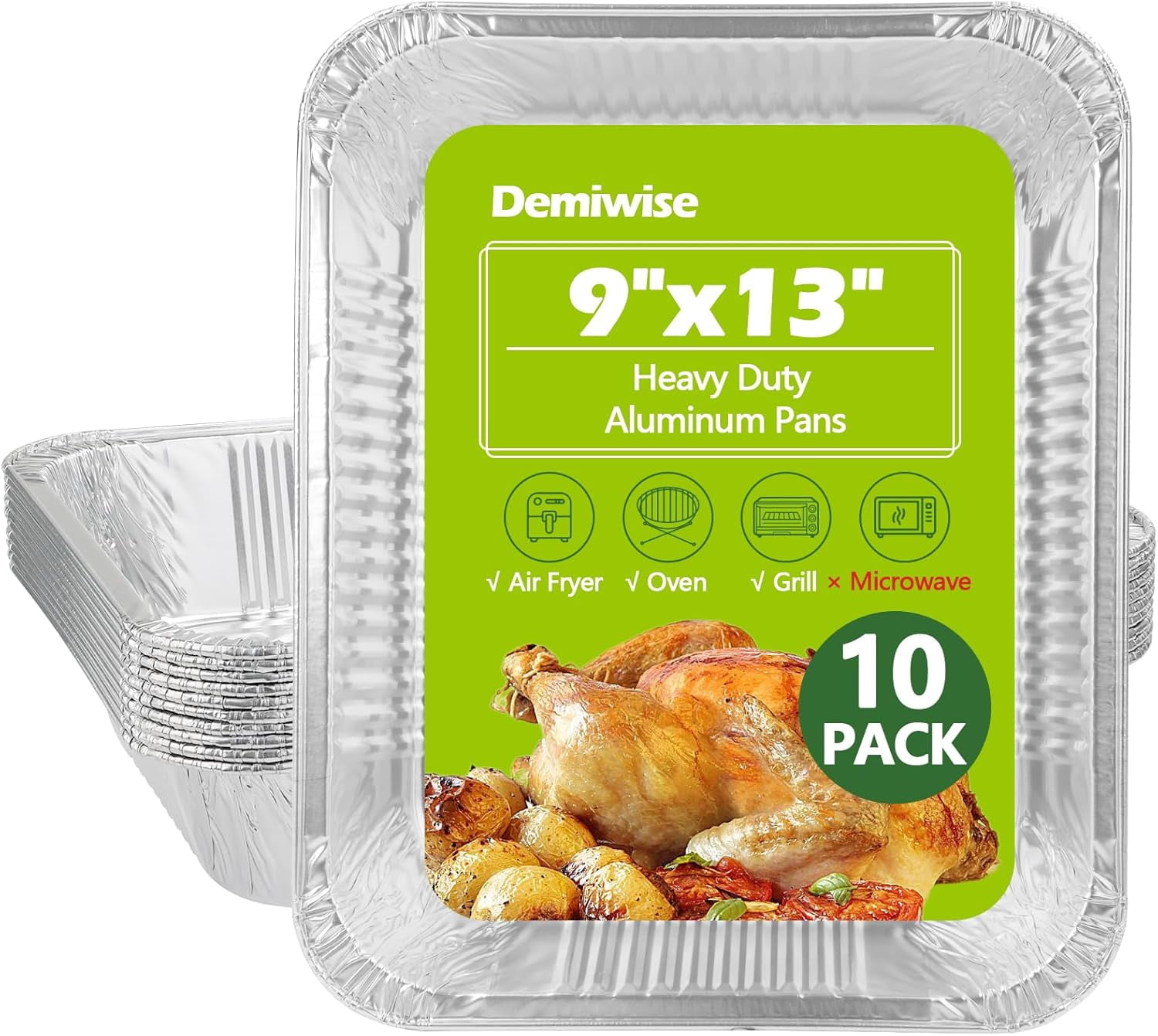 Thickened 10 Pack Heavy Duty Aluminum Pans, 9x13 Foil Pans Disposable ...