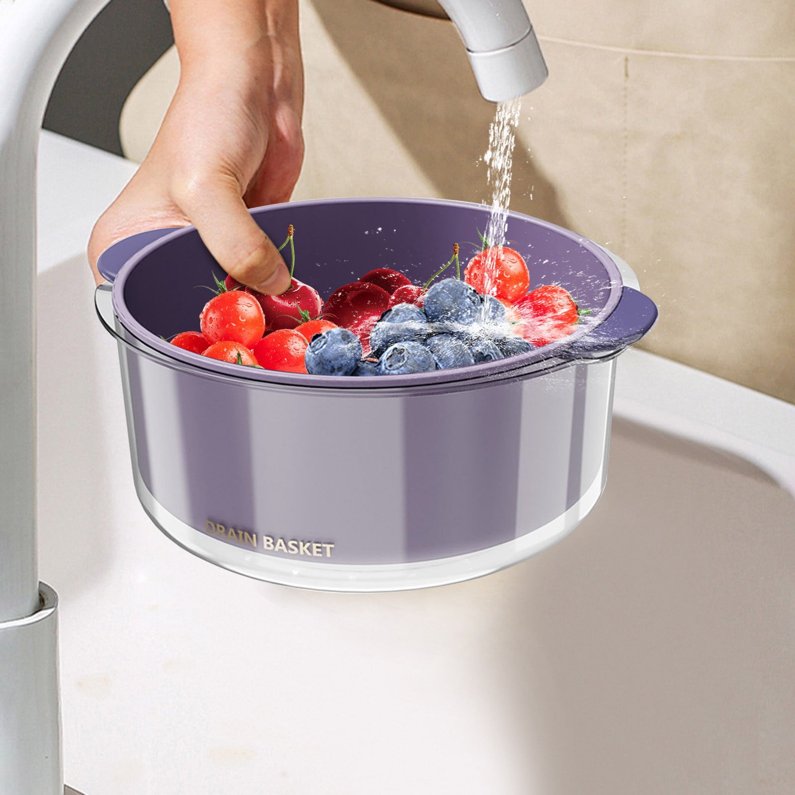 Thickened Double-layer Vegetable Washing Basin- Plastic Drainage Basket ...