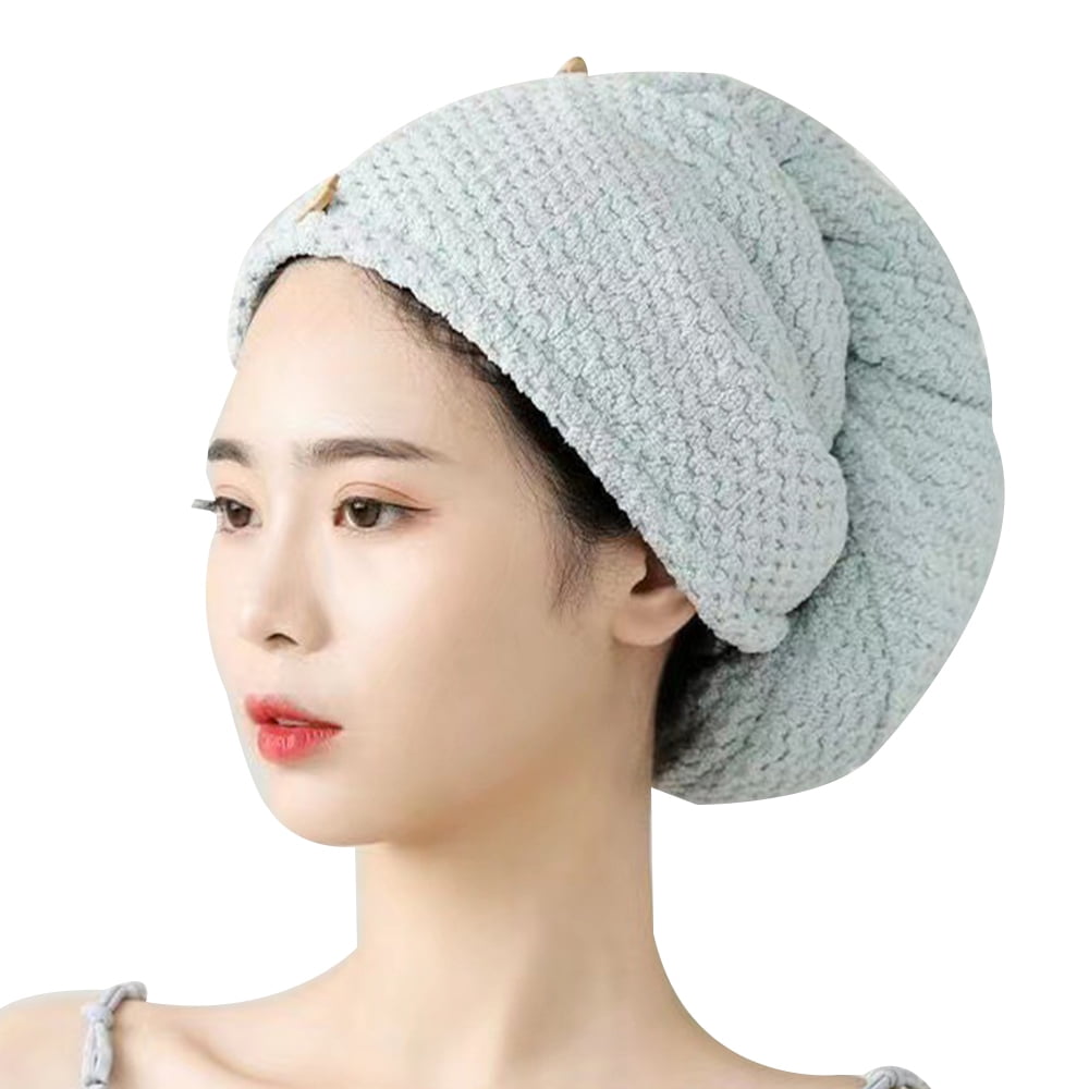 Thickened Hair Towel Wrap, Hair Drying Towel with Button, Dry Hair Hat ...