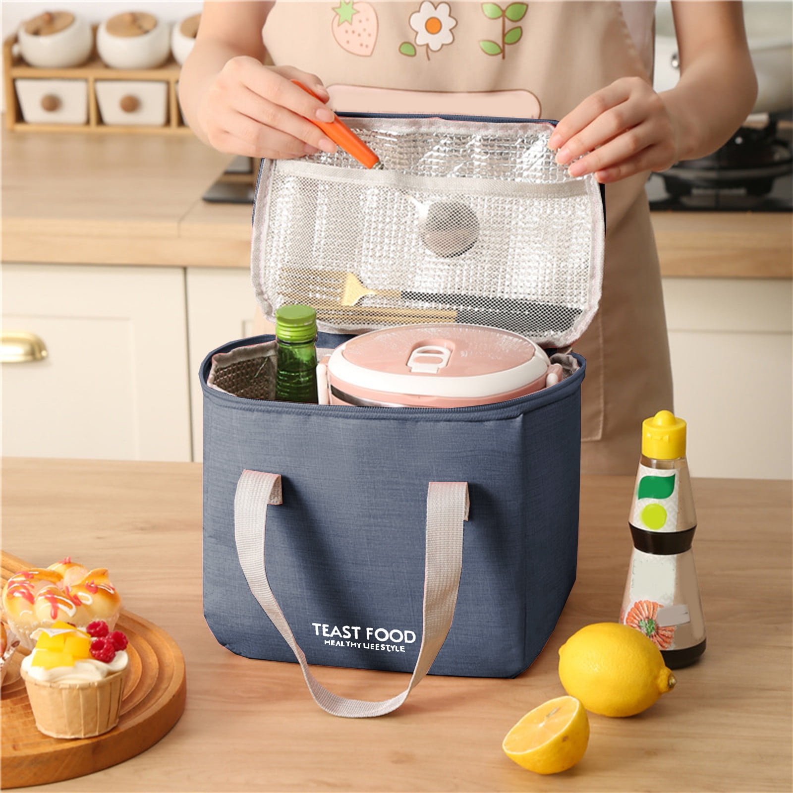 Thickened Handheld Bento Bag, Insulated Lunch Bag, Picnic Tote, Solid ...
