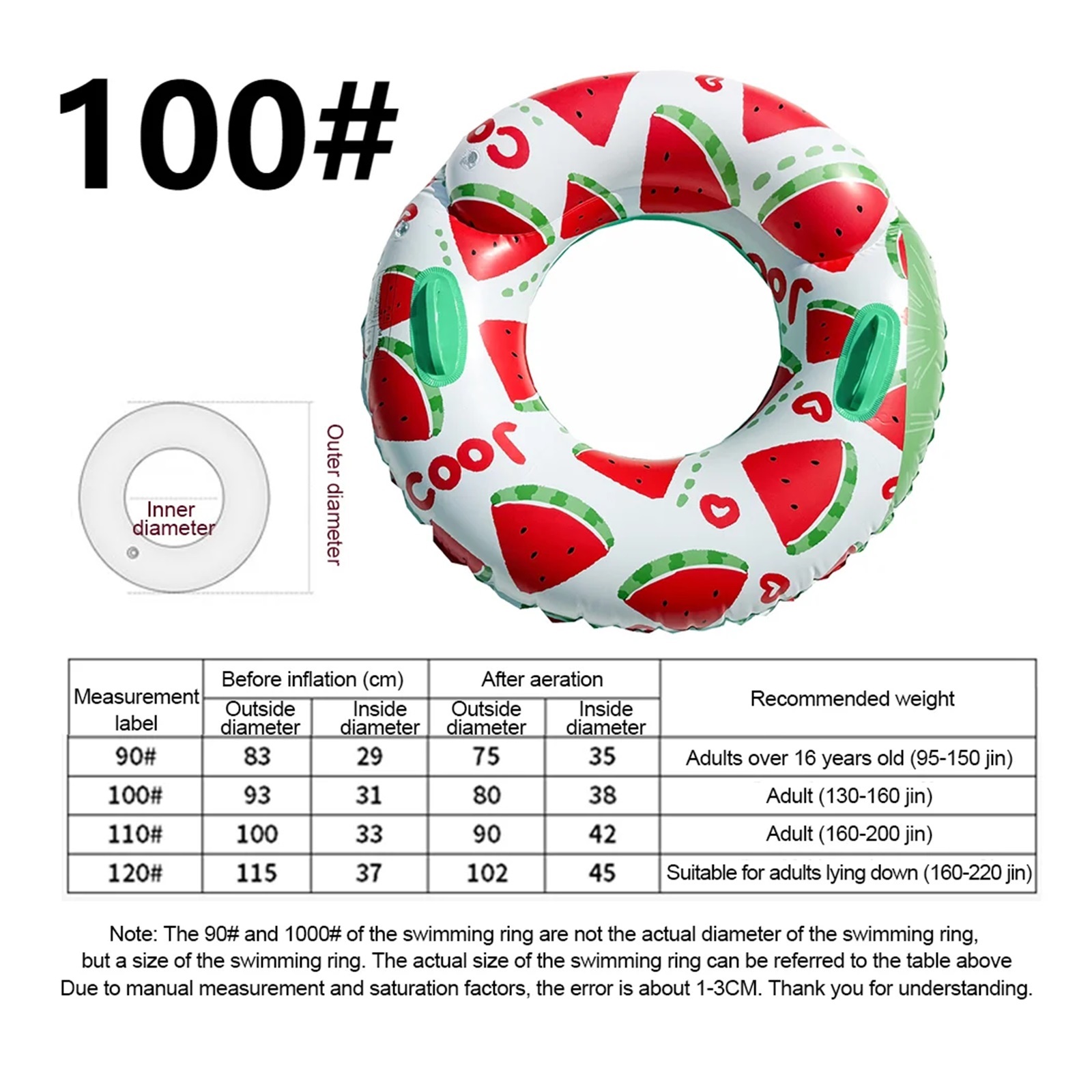 Thickened Inflatable Swimming Ring Watermelon Pattern Water Park ...