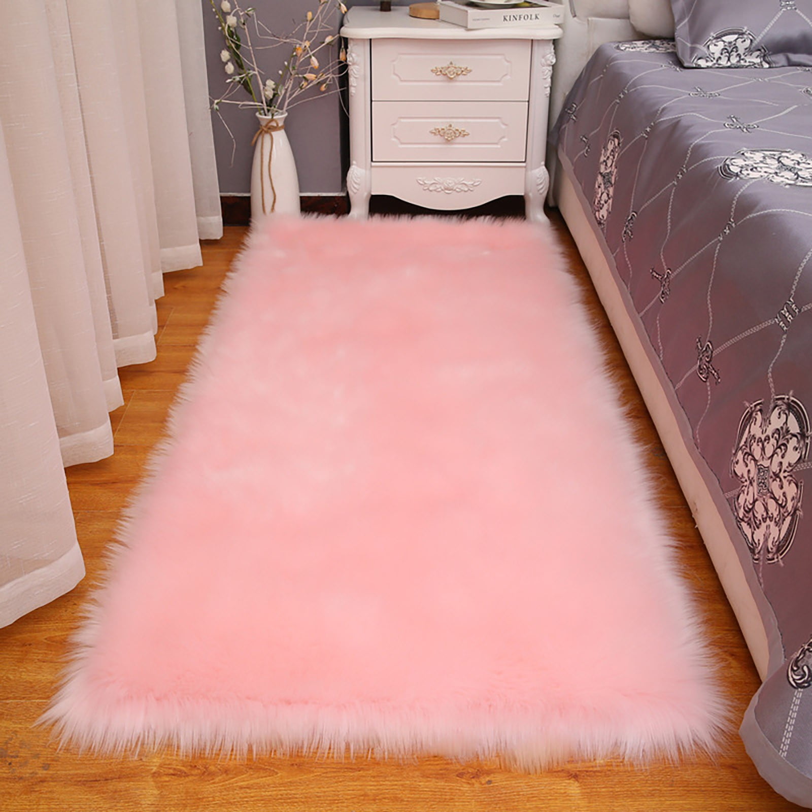 Thickened Plush Carpet In Pink|Faux Rug For Bedroom Rug Shag Rug For ...