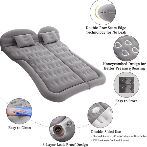Thickened SUV air mattress with pump & 2 pillows. Portable inflatable ...