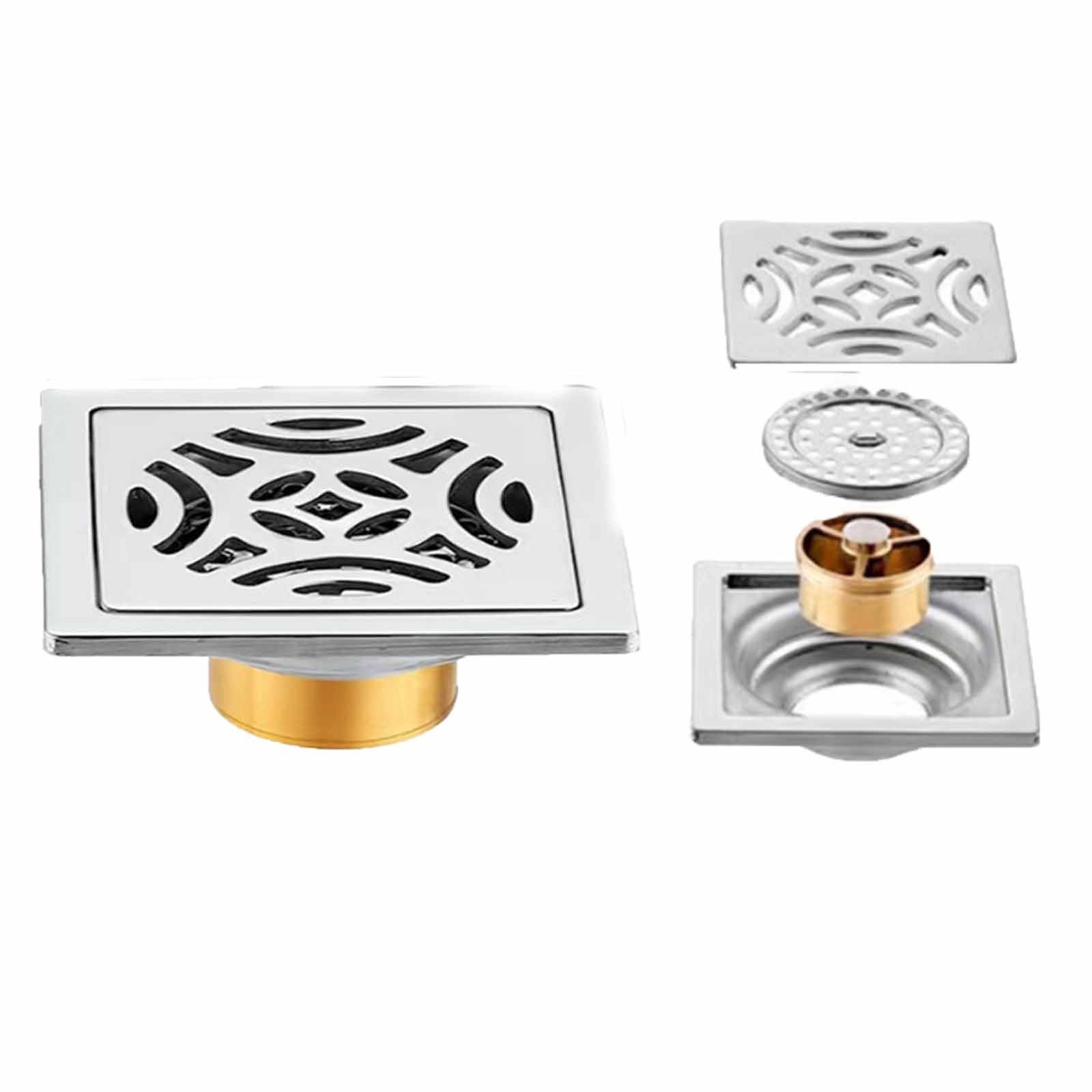 Thickened Square Floor Drain, 304 Stainless Steel with Removable Hair ...