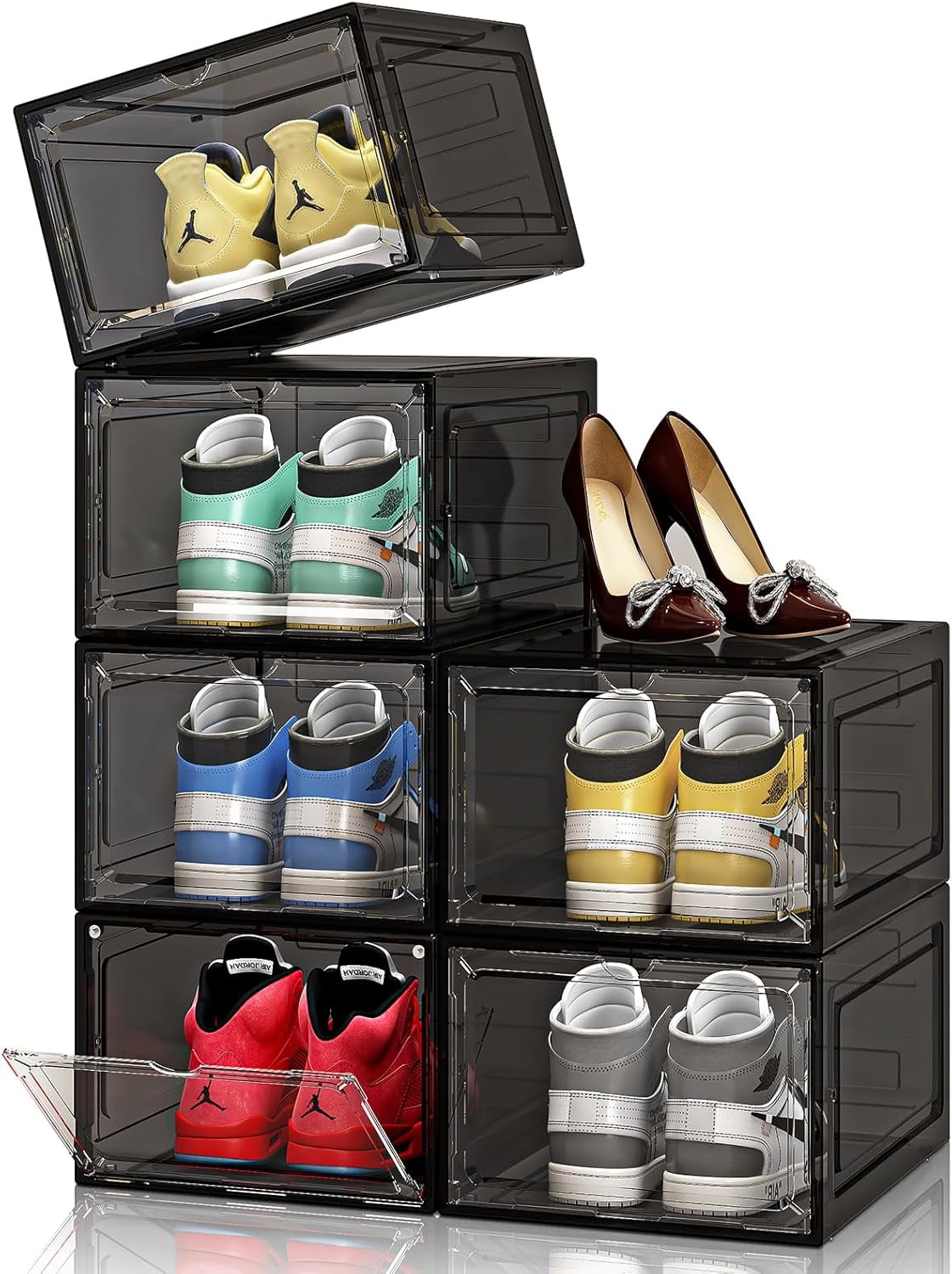 Thickened Sturdy Large Shoe Boxes XXL Clear Plastic Stackable 6 Pack ...