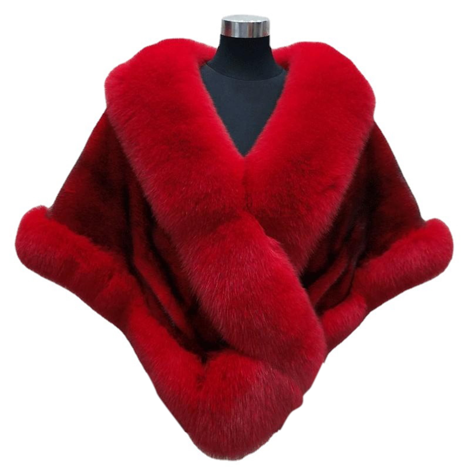 Thickened Warm Solid Color Fluffy Faux Fur Shawl Loose Fit Winter ...