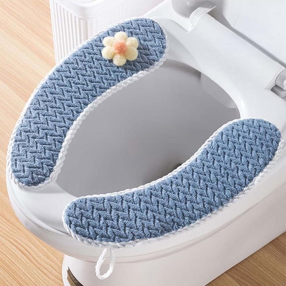 Thickened Winter Toilet Seat Cover with Handle, Soft Knitted Washable ...