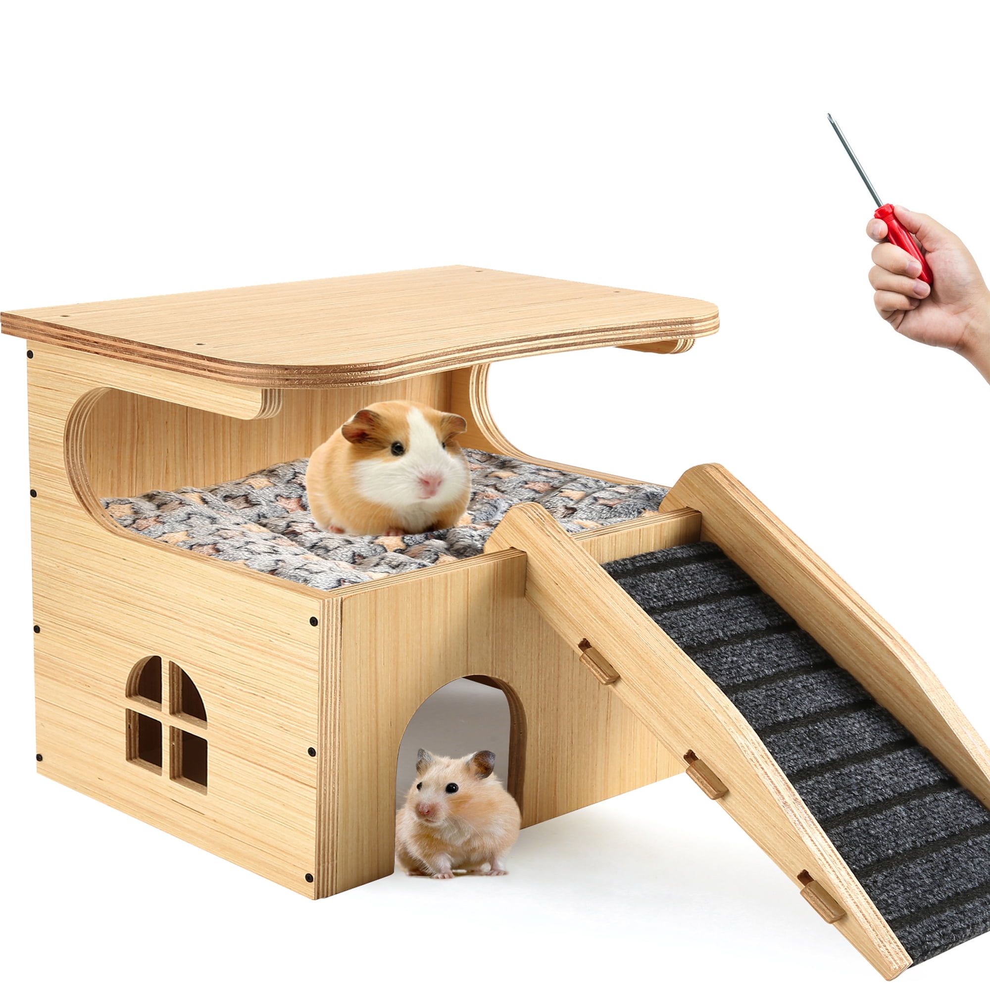 Thickened Wooden Enlarged Guinea Pig Castle Hideout, Durable Hamster ...