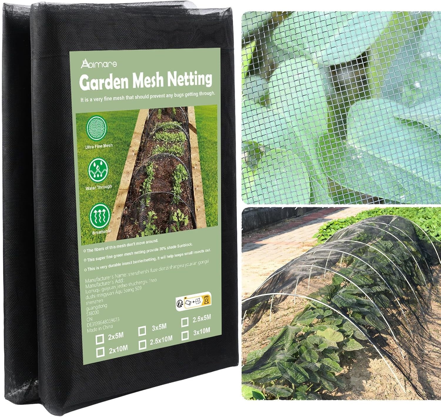 Thicker Garden Mesh Netting, 10’ x 33’ Ultra Fine Black Plant Row ...
