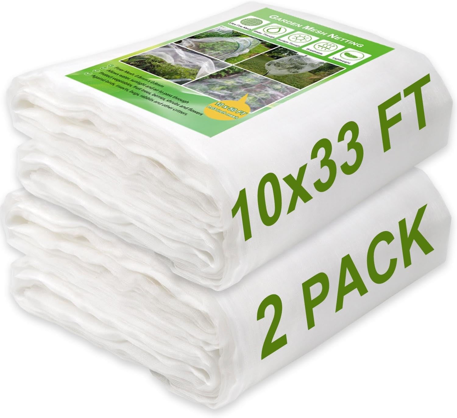 Thicker Garden Mesh Netting, 2 Pack 10x33Ft Ultra Fine Garden Netting ...