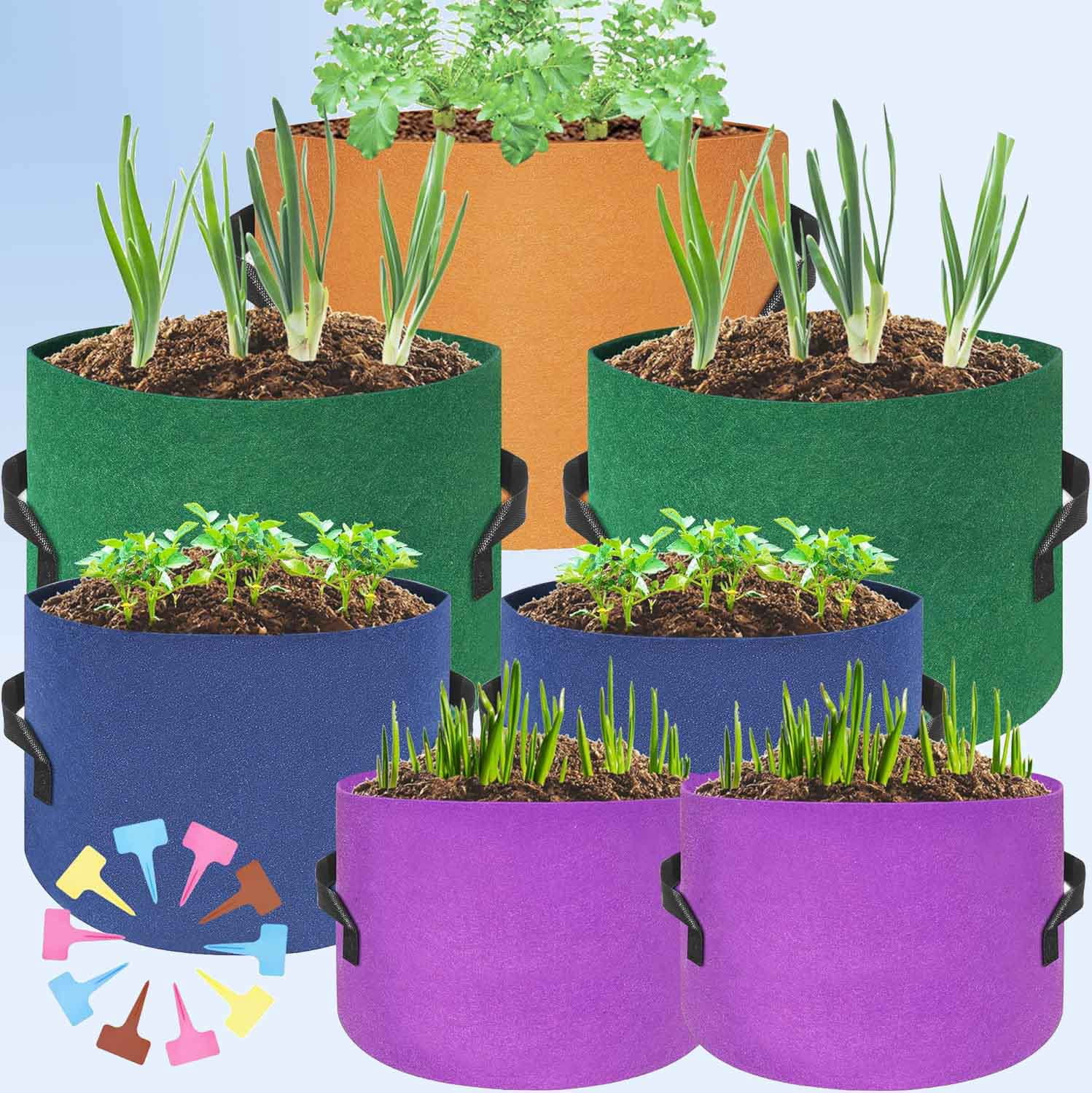 Thickest 7-Pack Colorful Plant Grow Bags, Fabric Pots Variety Size Pack ...