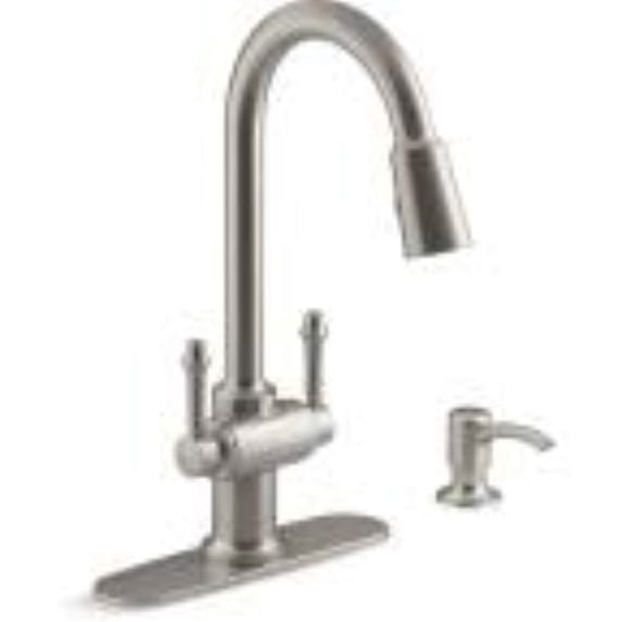 Thierry Two Handle Pull-Down Sprayer Kitchen Faucet with Soap Dispenser ...