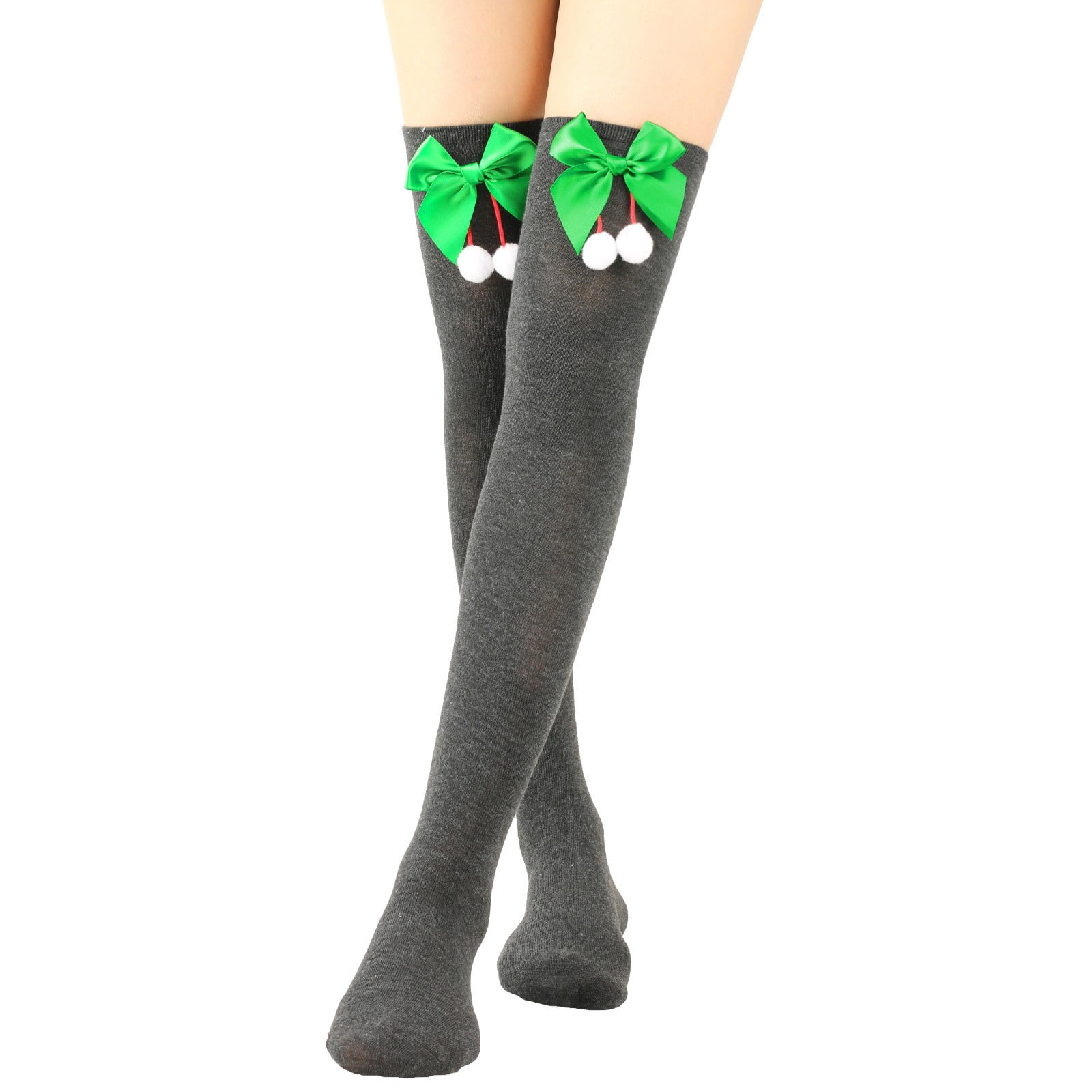 Thigh High Socks for Women with Christmas Bow Over the Knee High Socks ...