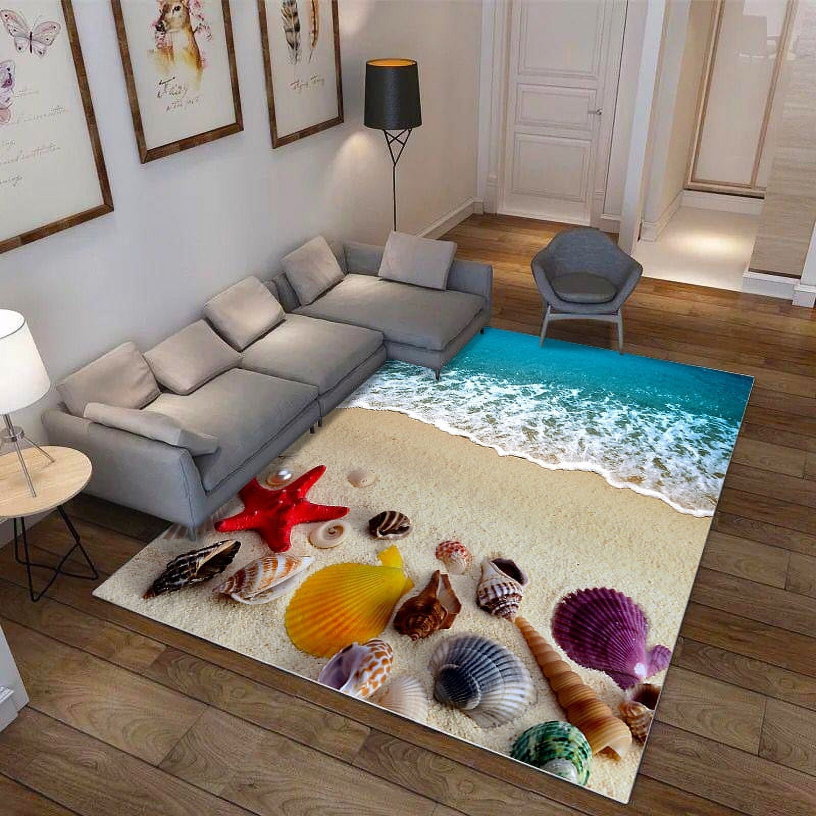Thin Beach Bathroom Rugs. Seashells Starfish Gradient Beach Bathroom ...