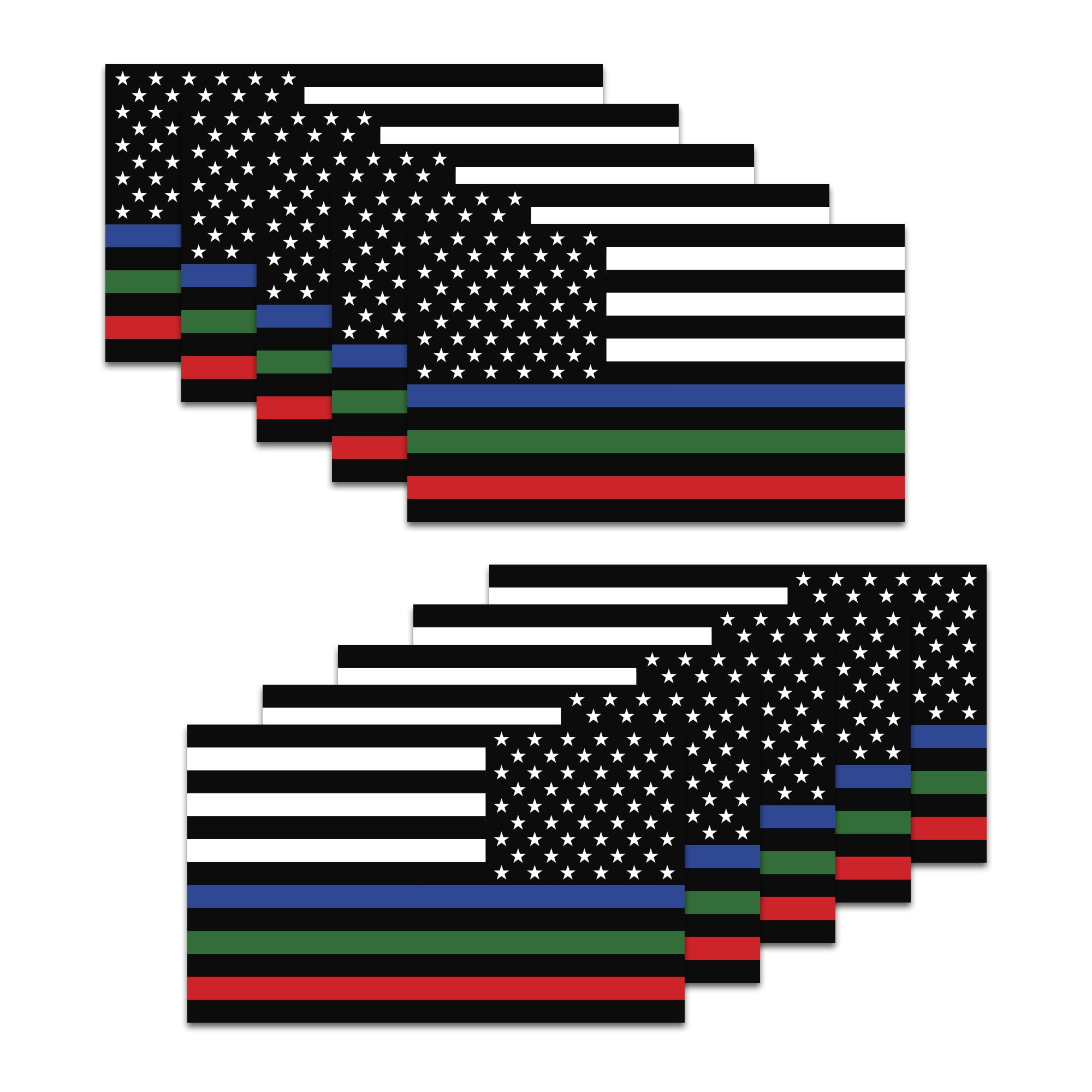 Thin Blue Green and Red Line Flag Stickers - 3 x 5 inches - Thin Line ...