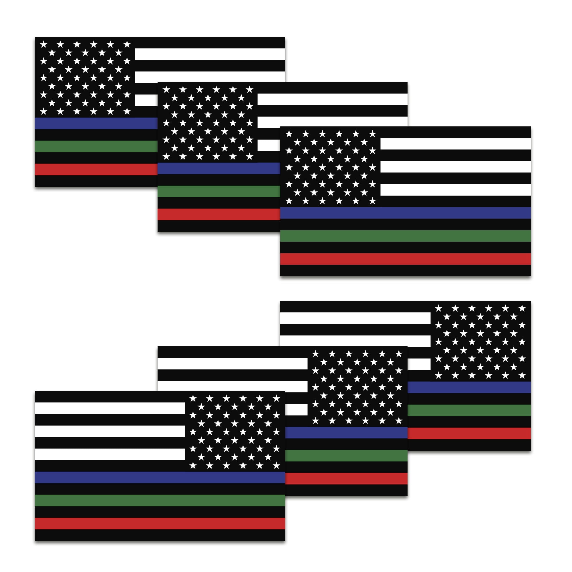 Thin Blue Green and Red Line Flag Stickers - 3 x 5 inches - Thin Line ...