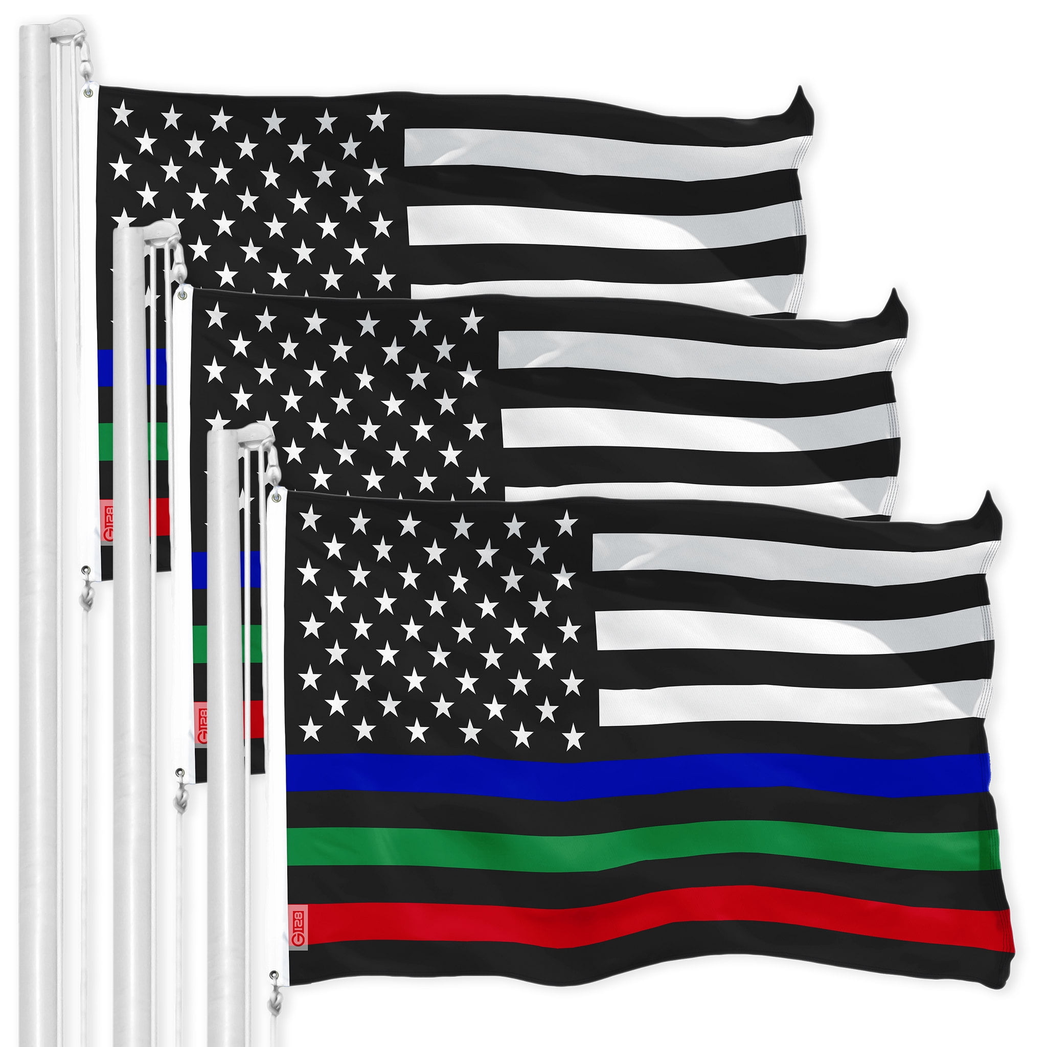 Thin Blue Green Red Line US Flag 3x5FT 3-Pack Printed 150D Polyester By ...