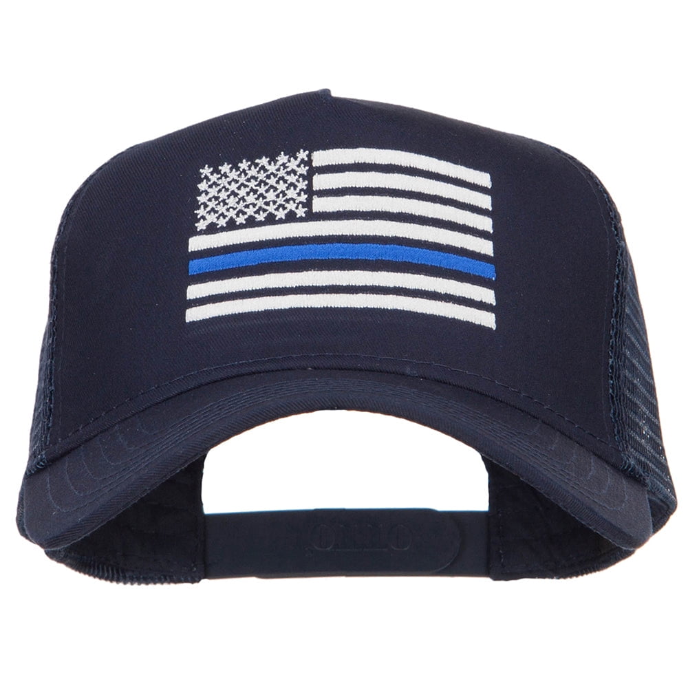 Thin Blue Line American Flag Embroidered Mesh Cap - Navy OSFM - Walmart.com