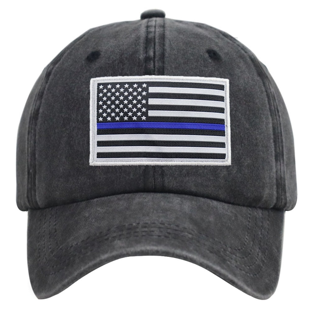 Thin Blue Line American Flag Hat, Cotton Adjustable Embroidered Police ...