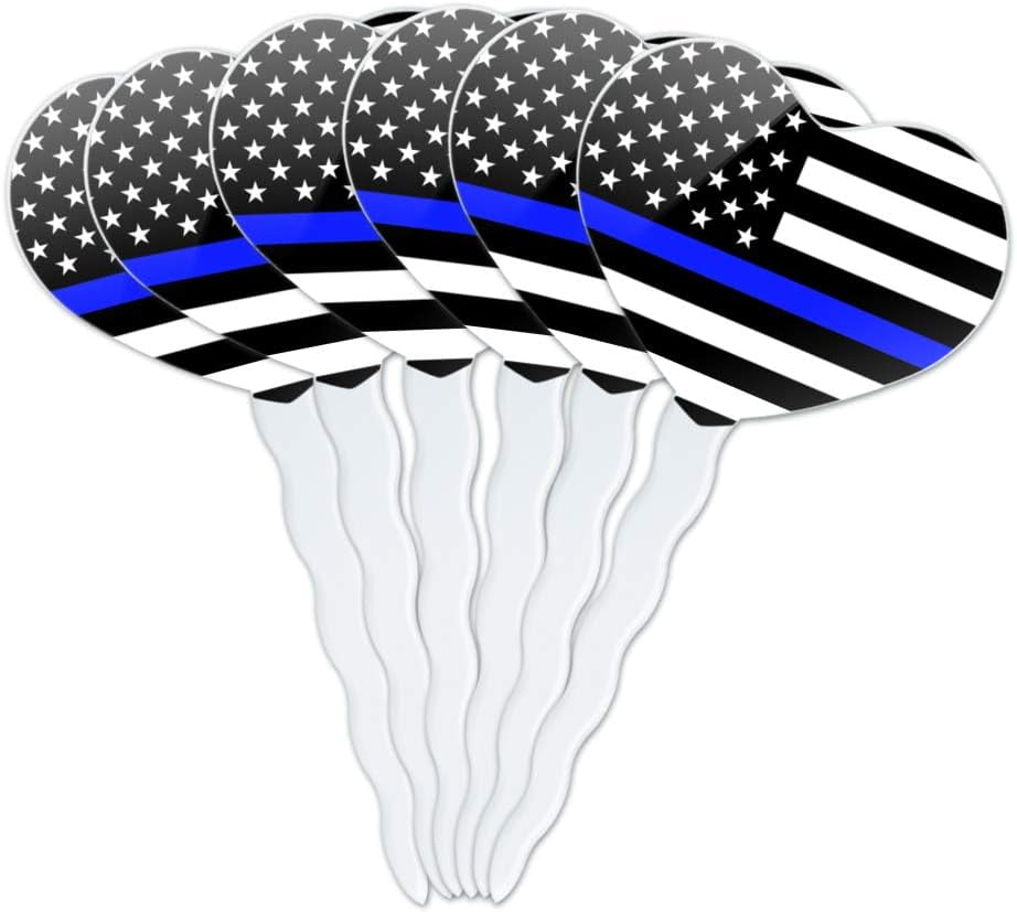 Thin Blue Line American Flag Heart Love Cupcake Toppers - Set of 6 ...