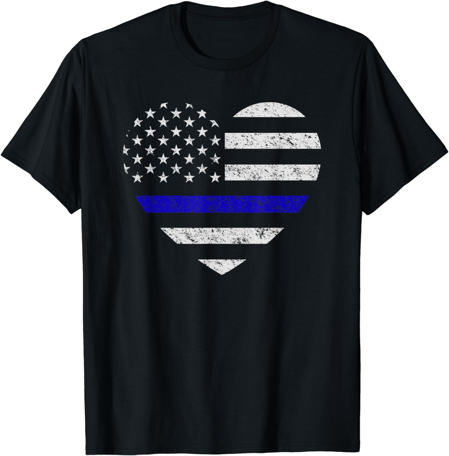 Thin Blue Line American Flag Heart Police T-Shirt - Walmart.com