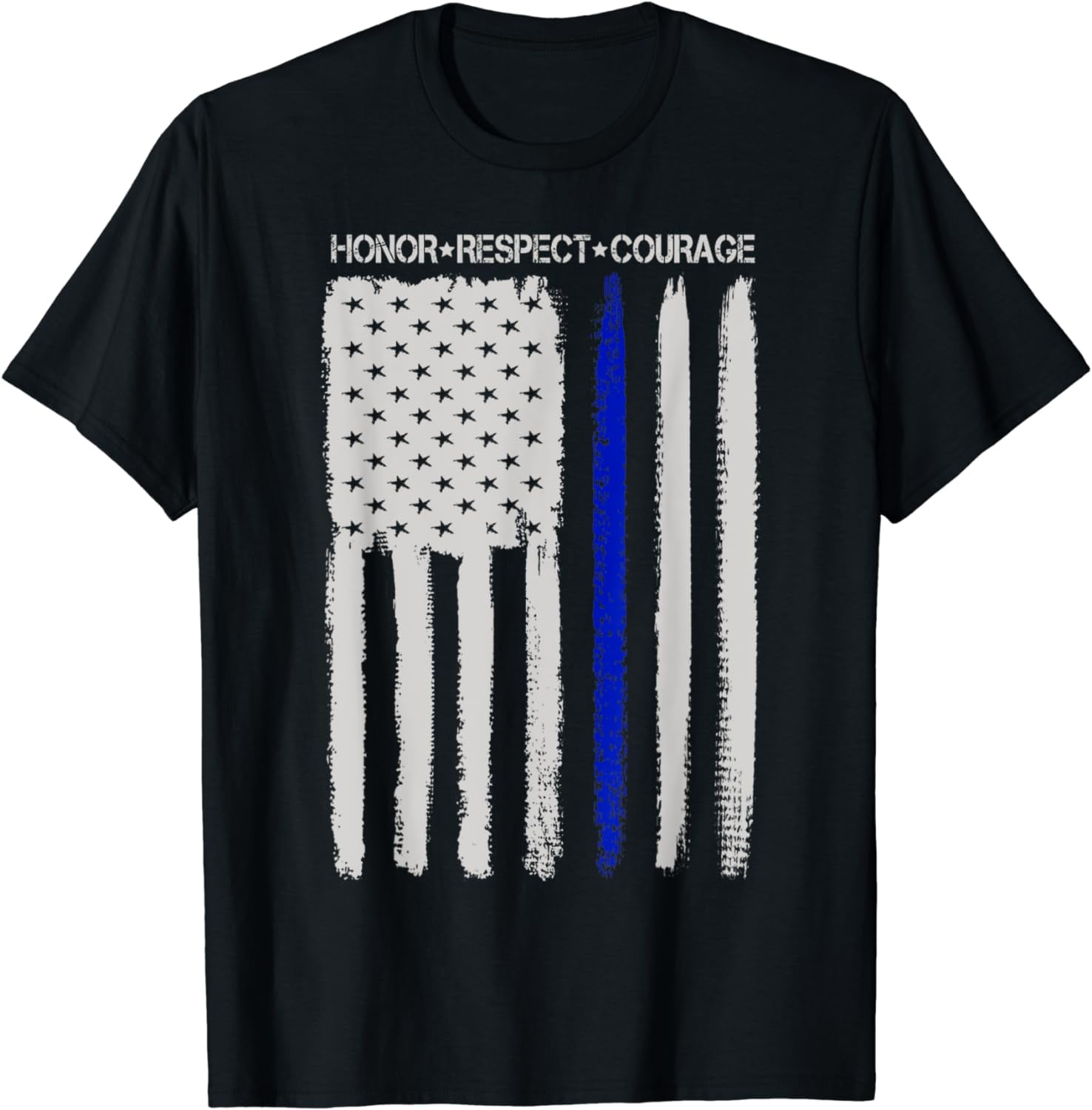 Thin Blue Line American Flag Honor Respect Courage Cop T-Shirt ...