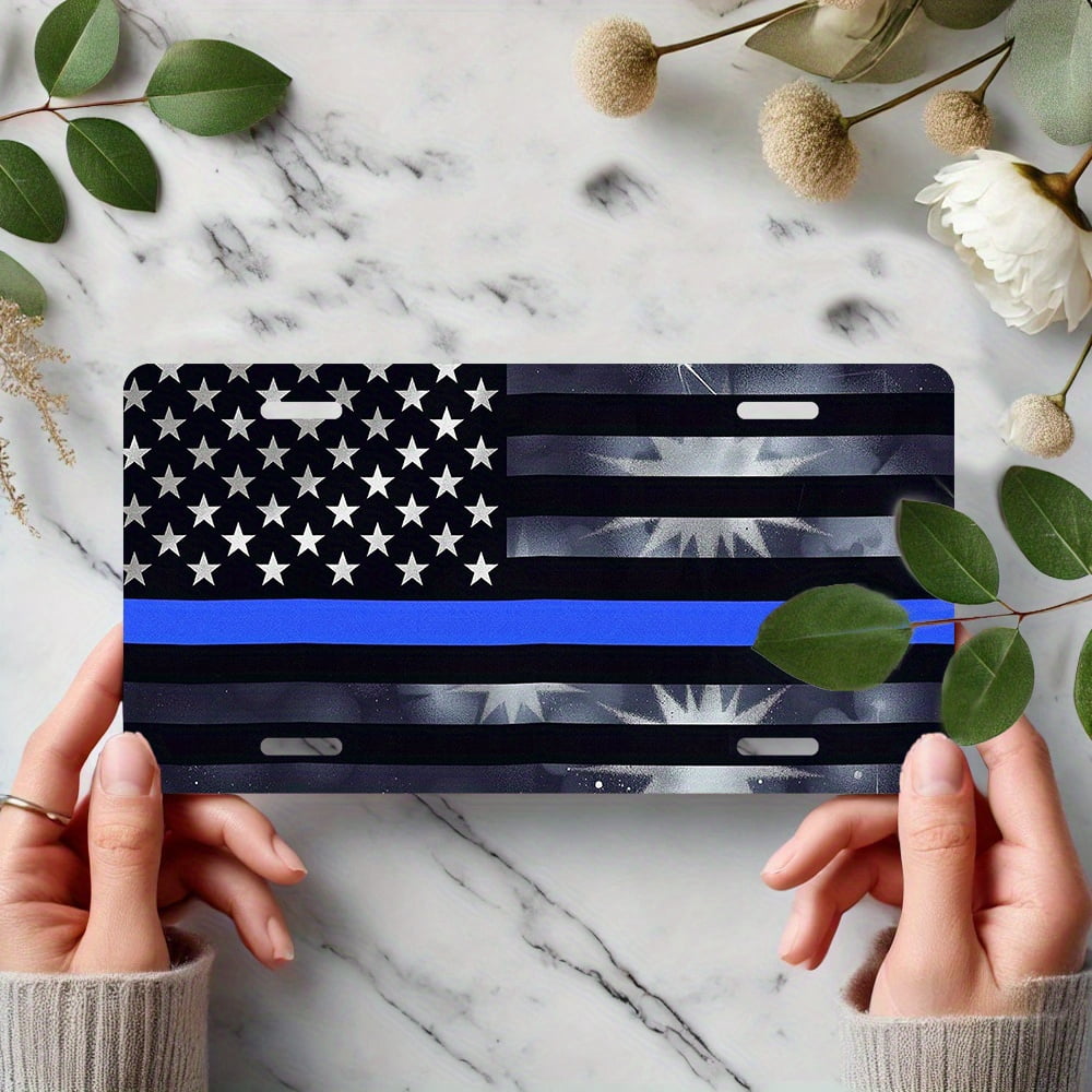 Thin Blue Line American Flag License Plate - 6x12 Inch Black and White ...