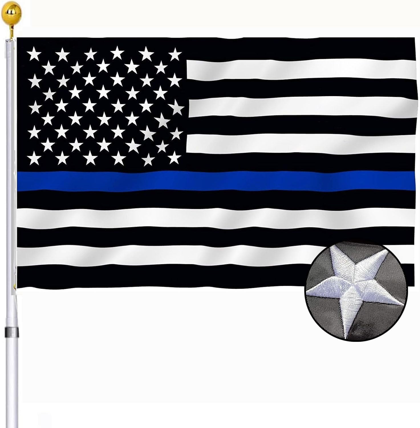 Thin Blue Line American Flags 3x5 Outdoor- Embroidered Police Heavy ...